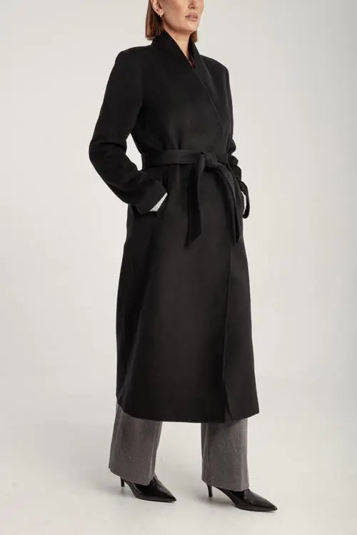 1982 Cashmere Belted Long Coat - Black