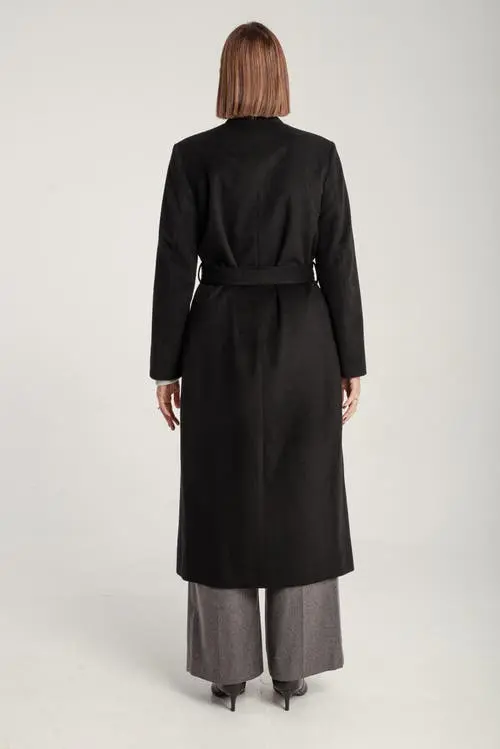 1982 Cashmere Belted Long Coat - Black