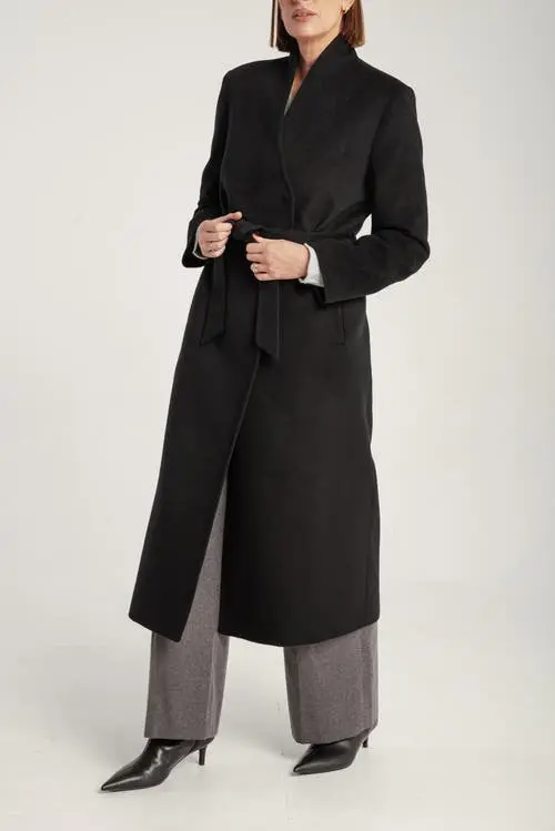 1982 Cashmere Belted Long Coat - Black