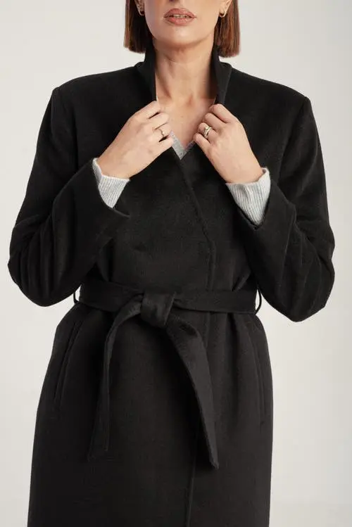 1982 Cashmere Belted Long Coat - Black
