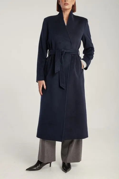 1982 Cashmere Belted Long Coat - Navy