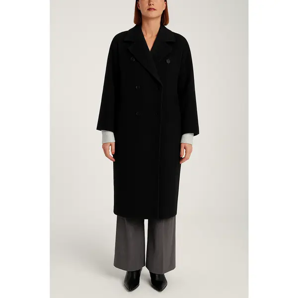 1982 Cashmere Double-breasted Long Coat - Black