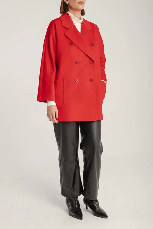 1982 Cashmere Double-breasted Short Coat - Red
