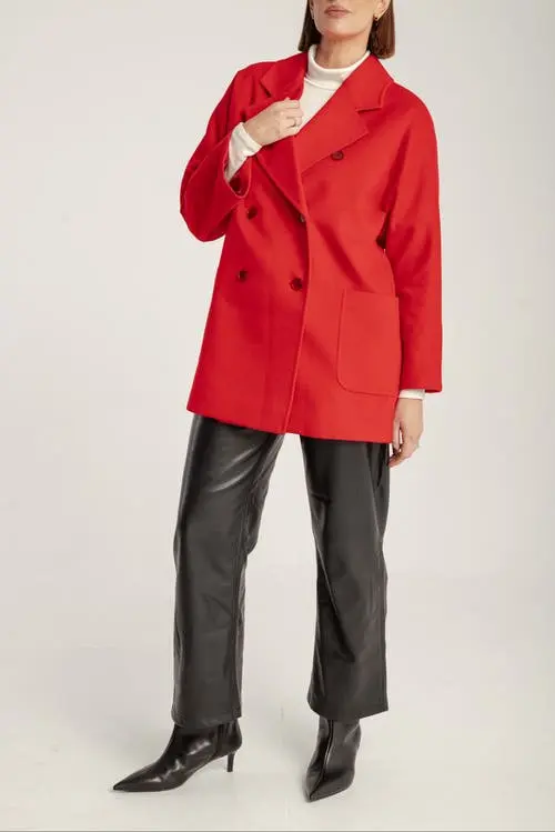 1982 Cashmere Double-breasted Short Coat - Red
