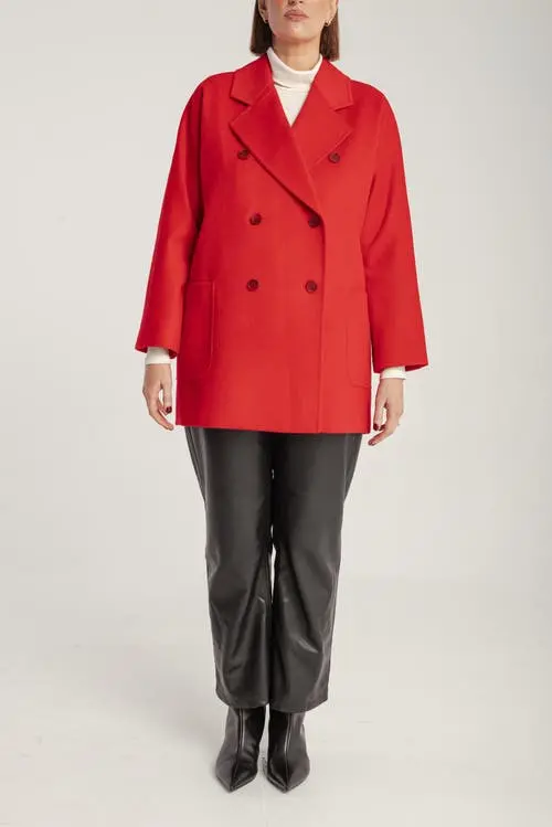 1982 Cashmere Double-breasted Short Coat - Red
