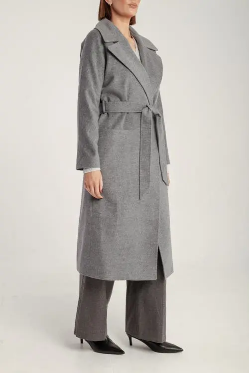 1982 Pure Cashmere Belted Midi Coat - Mid Grey