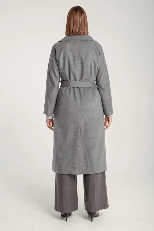 1982 Pure Cashmere Belted Midi Coat - Mid Grey
