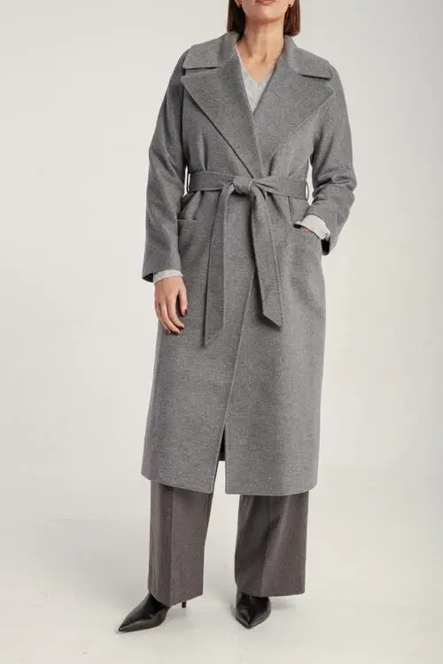 1982 Pure Cashmere Belted Midi Coat - Mid Grey
