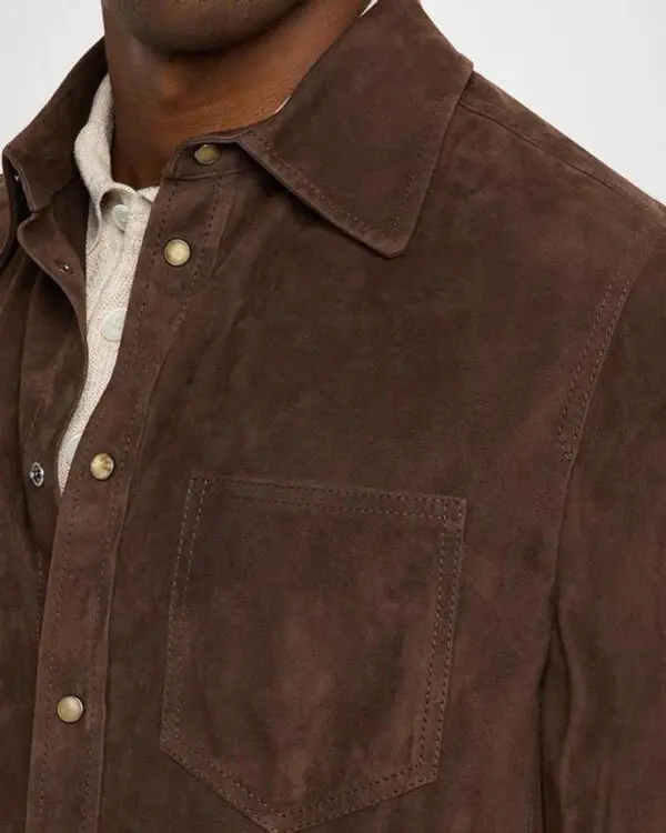 Brunello Cucinelli Apos;s Leather Snap-front Shirt With Pocket - C8552 Espr