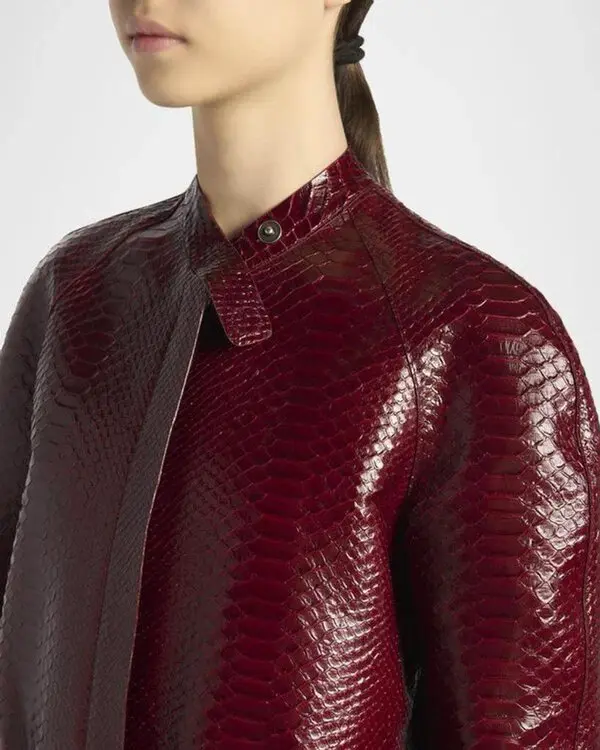TOM FORD Snake-embossed Calfskin Leather Long Coat - Ruby Red