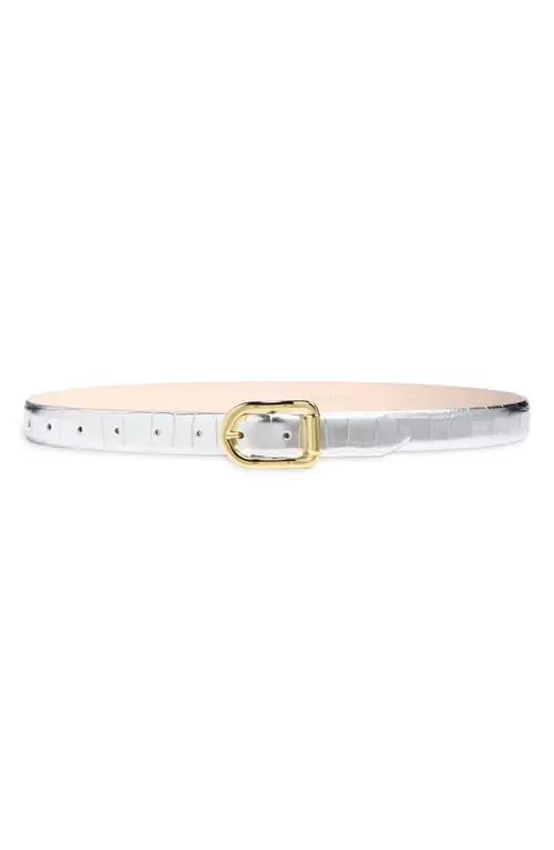 DEHANCHE Mija Metallic Croc Embossed Belt - Silver Croco/gold Hardware
