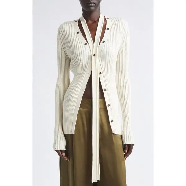 AISLING CAMPS Convertible Merino Wool Rib Cardigan - Ivory