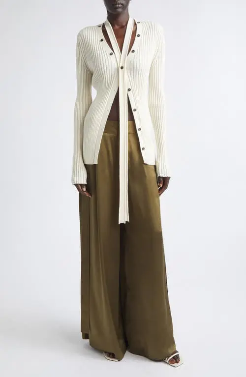 AISLING CAMPS Convertible Merino Wool Rib Cardigan - Ivory
