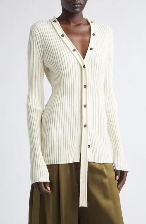 AISLING CAMPS Convertible Merino Wool Rib Cardigan - Ivory