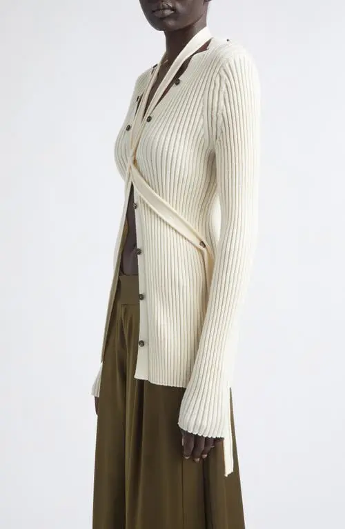 AISLING CAMPS Convertible Merino Wool Rib Cardigan - Ivory