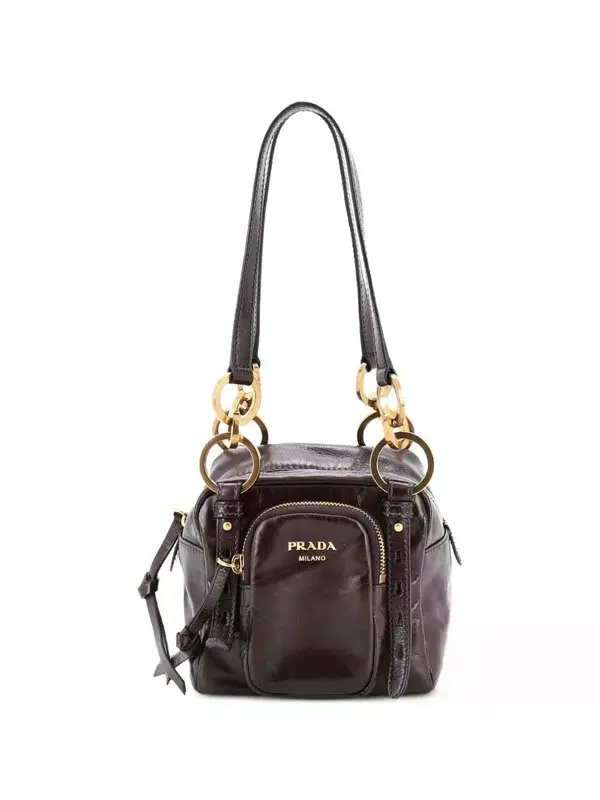 Prada Dangle Top Handle Leather Satchel - Brown