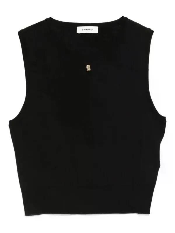 Sandro Sleeveless Cropped Round Neck Tank Top With 4s Tag - Black