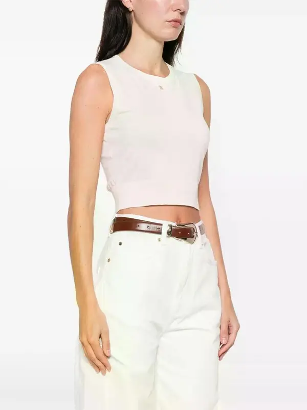 Sandro Round Neck Logo Plaque Cropped Tank Top