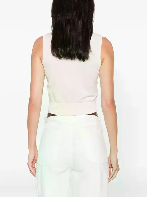 Sandro Round Neck Logo Plaque Cropped Tank Top
