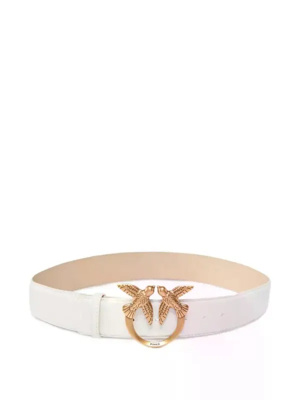 Pinko Love Birds Buckle Lambskin Belt - White