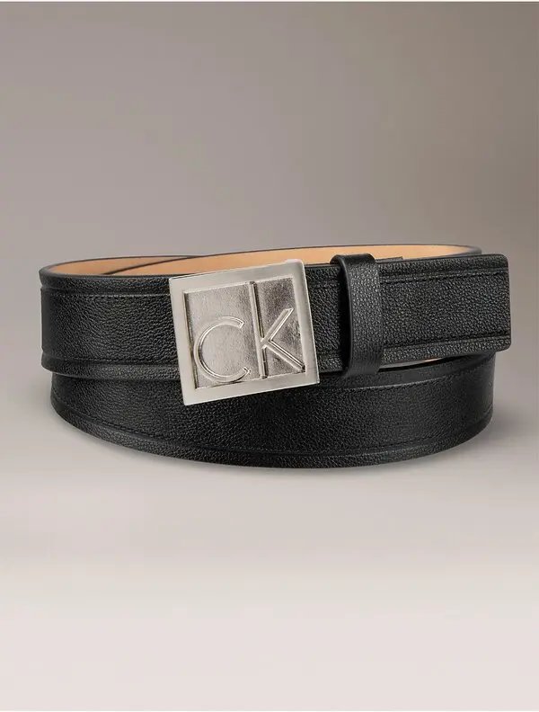 Calvin Klein Debossed Monogram Plaque Belt - Black / Silver