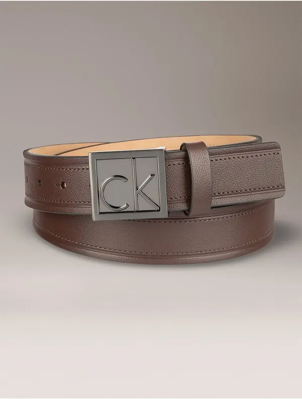 Calvin Klein Debossed Monogram Plaque Belt - Dark Brown