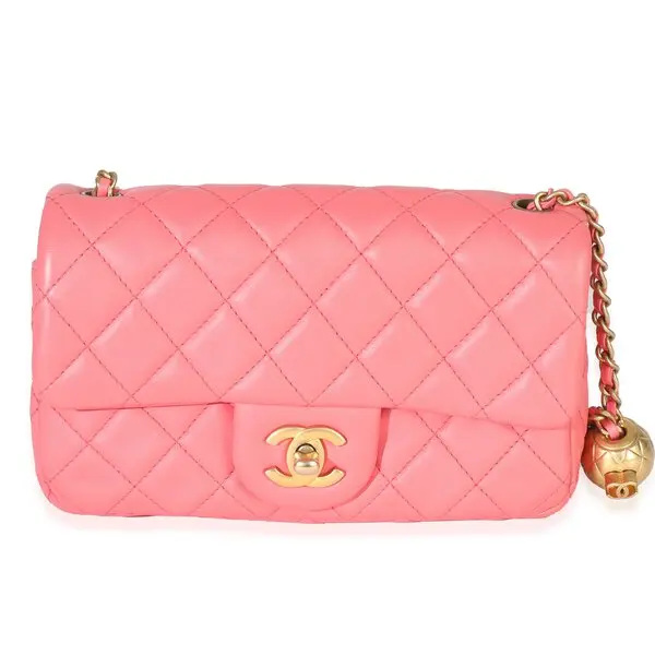 Chanel Quilted Lambskin Pearl Crush Rectangular Flap Bag - Pink