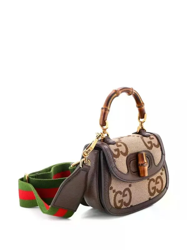 Gucci Bamboo 1947 Top Handle Jumbo Gg Canvas Mini Crossbody Bag - Brown