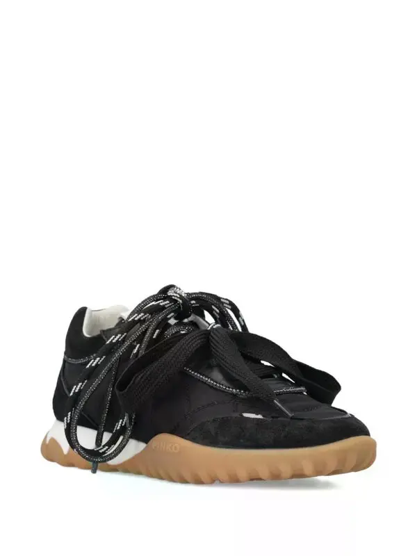 Pinko Suede And Technical Fabric Lace-up Sneakers With Studs - Black