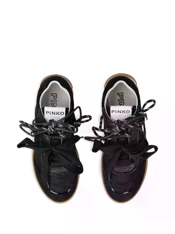 Pinko Suede And Technical Fabric Lace-up Sneakers With Studs - Black