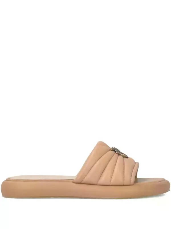 Pinko Perforated Nappa Leather Slip-on Sandals With Love Birds Logo - Neutrals