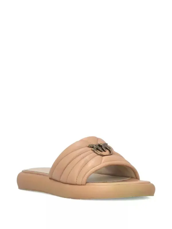 Pinko Perforated Nappa Leather Slip-on Sandals With Love Birds Logo - Neutrals