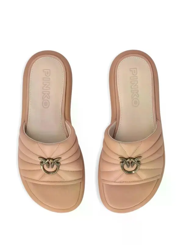Pinko Perforated Nappa Leather Slip-on Sandals With Love Birds Logo - Neutrals