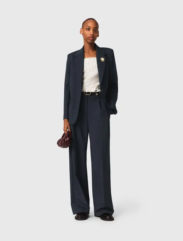 Maje Wool Striped Suit Jacket - Navy