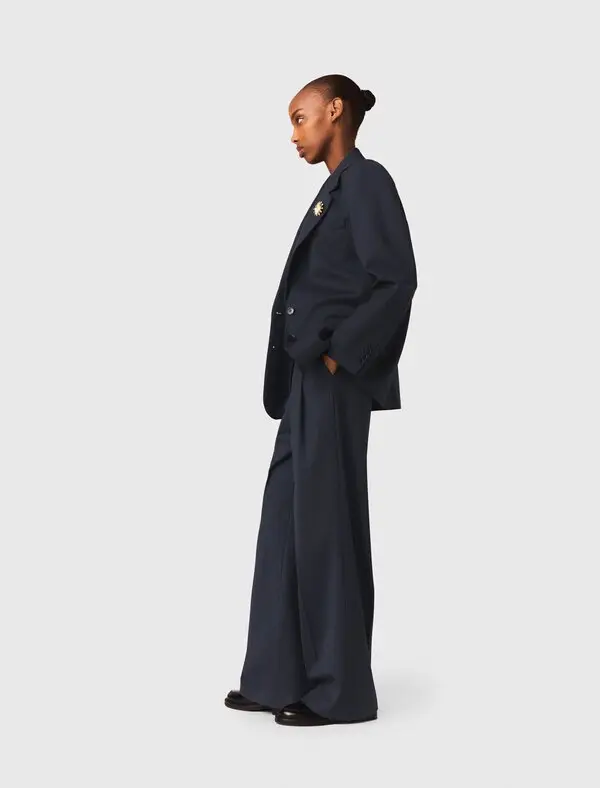 Maje Wool Striped Suit Jacket - Navy