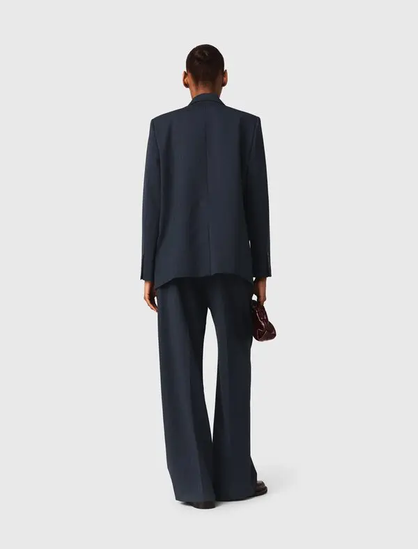 Maje Wool Striped Suit Jacket - Navy