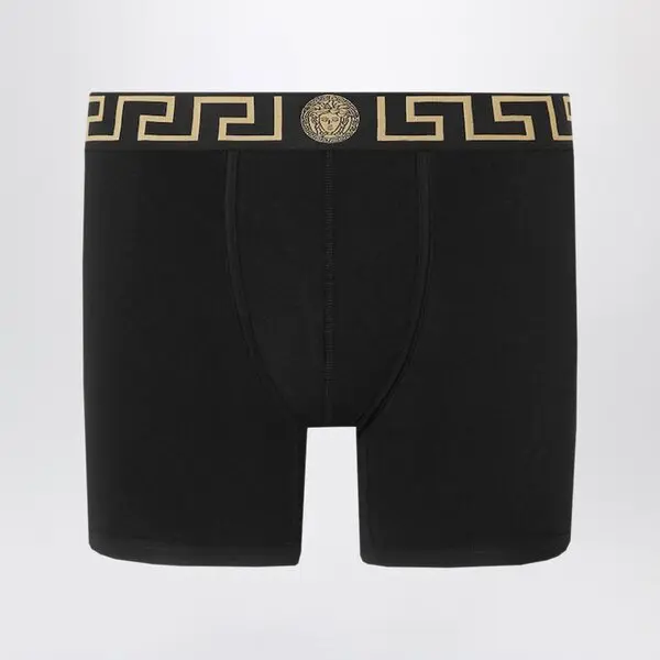 Versace White Fitted Boxers With Greca Waistband - Black