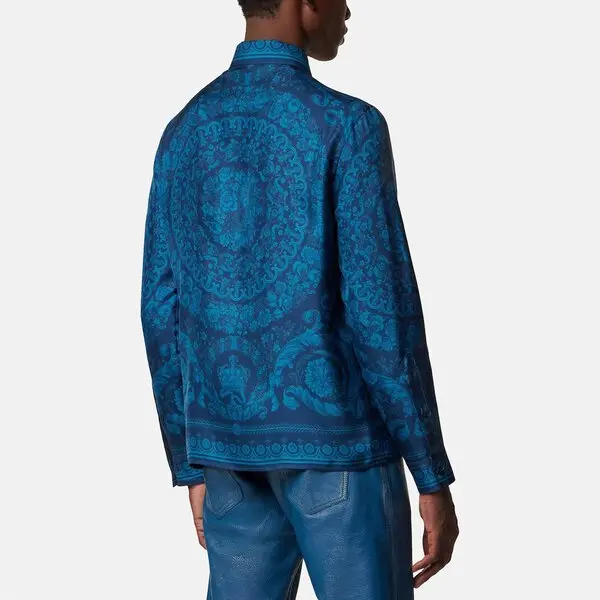 Versace Slim-fit Barocco Print Silk Twill Shirt - Blue