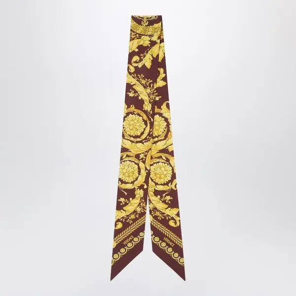 Versace Printed Silk Twill Lavallière Scarf In /gold - Burgundy