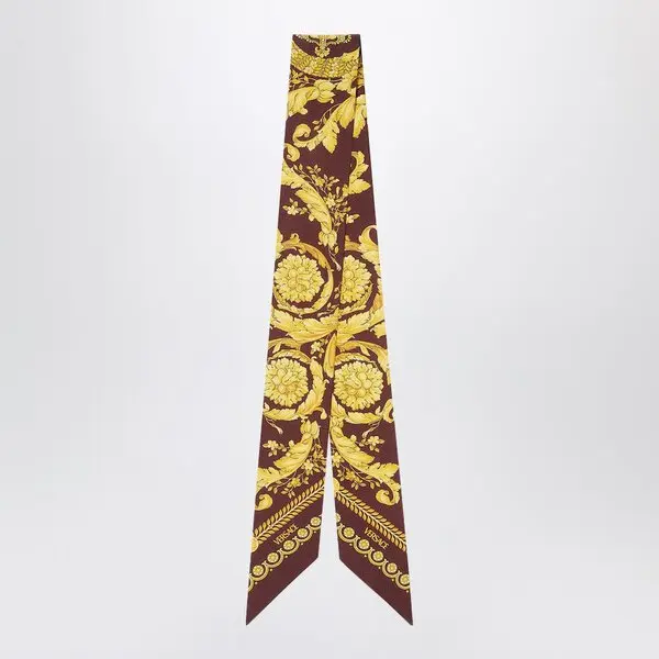 Versace Printed Silk Twill Lavallière Scarf In /gold - Burgundy
