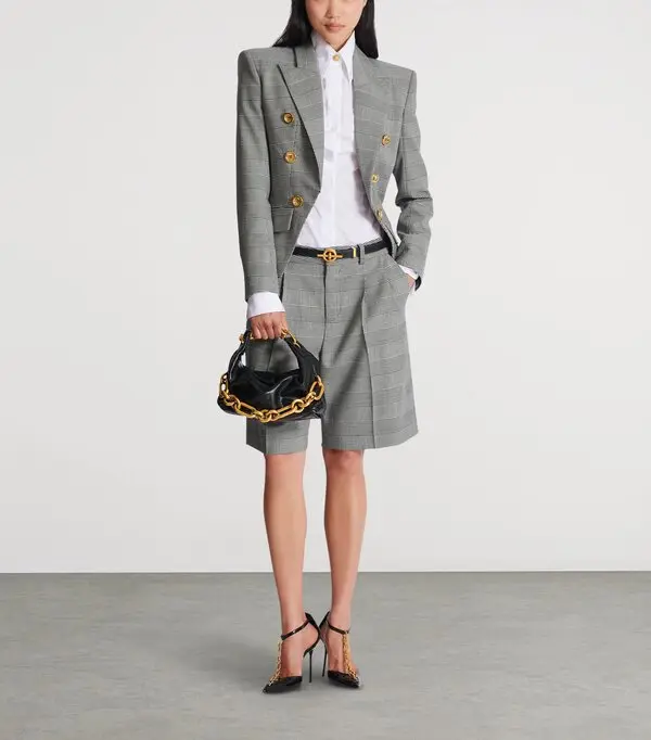 Balmain Virgin Wool-blend Check Bermuda Shorts