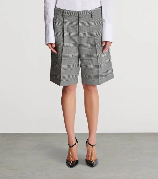 Balmain Virgin Wool-blend Check Bermuda Shorts