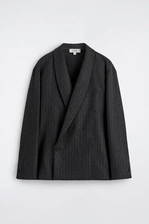 Cos Pinstriped Wool Wrap Blazer