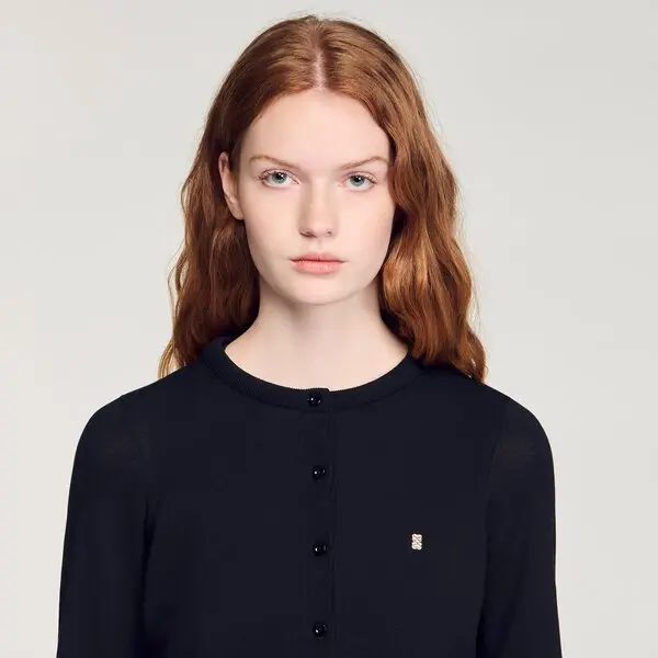 Sandro Padded Round Neck Cropped Cardigan