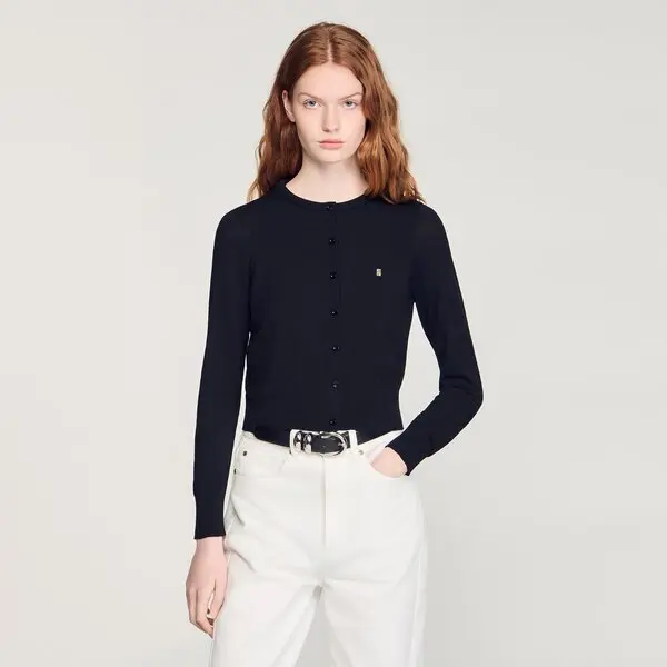 Sandro Padded Round Neck Cropped Cardigan