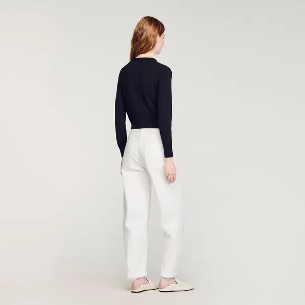 Sandro Padded Round Neck Cropped Cardigan