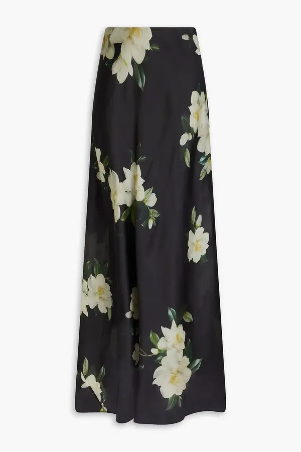 Zimmermann Floral-print Silk-organza Maxi Skirt - Black