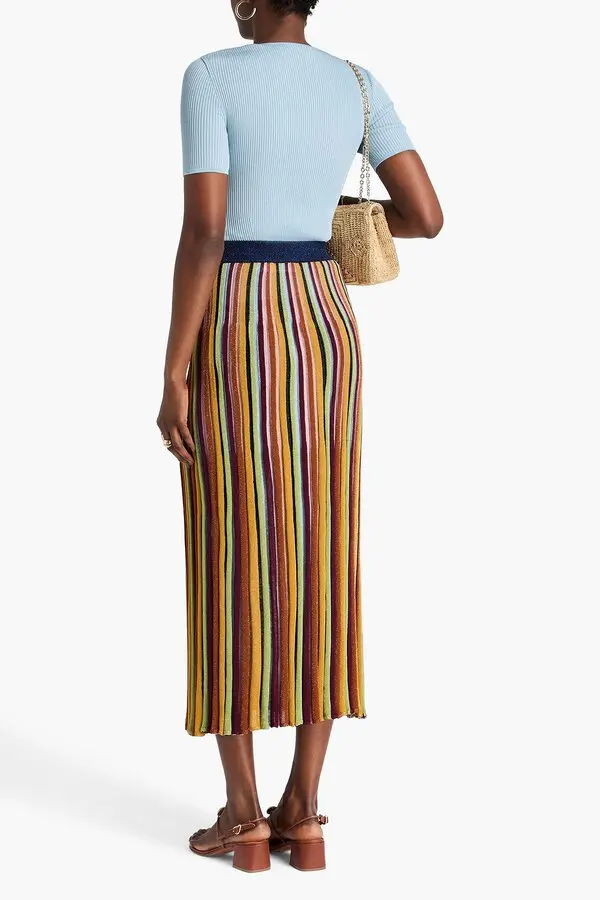 Zimmermann Metallic Striped Ribbed-knit Midi Skirt