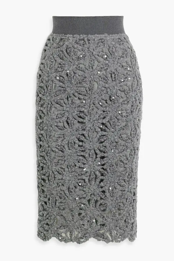 Brunello Cucinelli Sequin-embellished Wool-blend Skirt