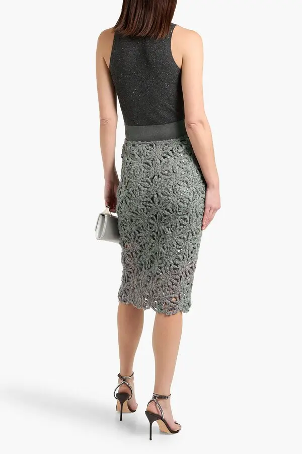 Brunello Cucinelli Sequin-embellished Wool-blend Skirt